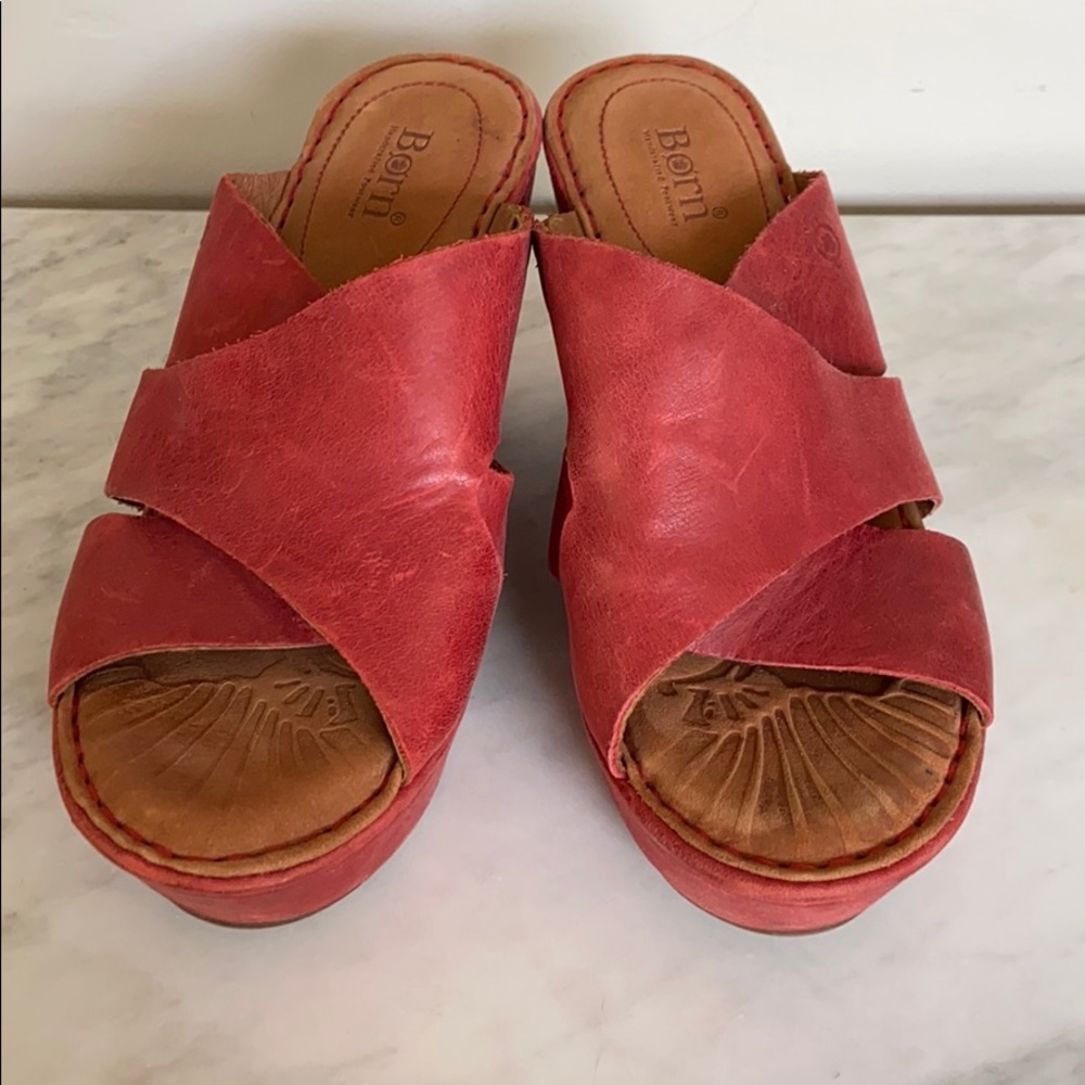 Red Brn Leather Platform Wedges - Gem